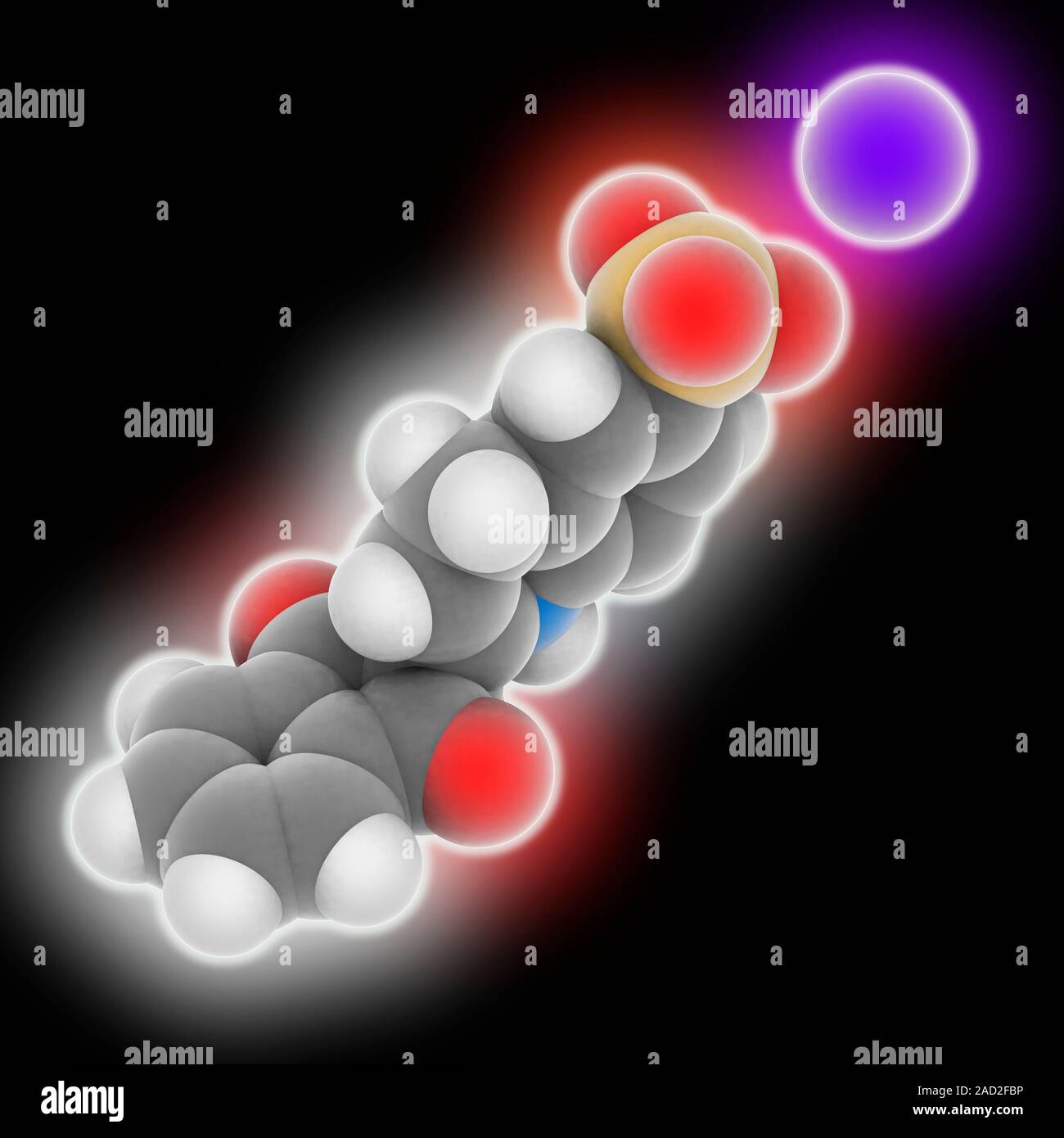 Quinoline yellow. Molecular model of the food dye quinoline yellow (C18 ...