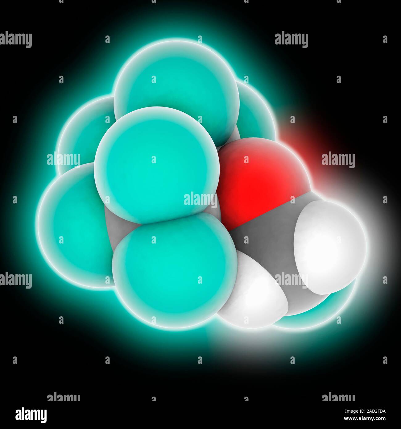 Sevoflurane. Molecular model of the organic compound sevoflurane (C4.H3 ...