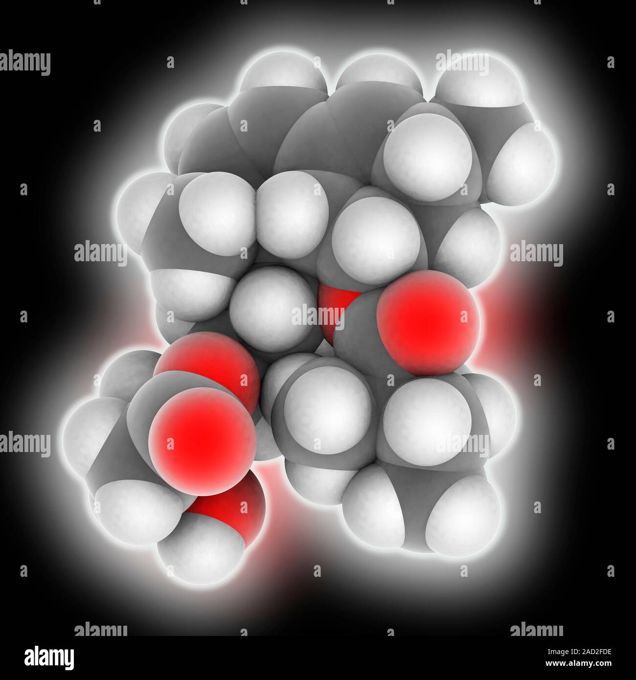 Simvastatin. Molecular model of the drug simvastatin (C25.H38.O5), a ...