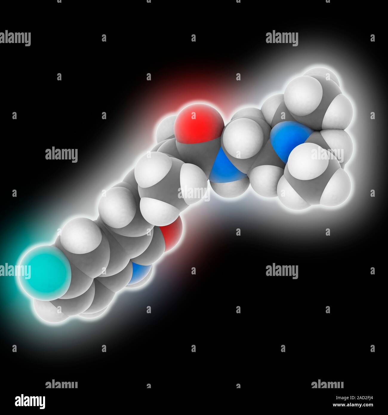 Sunitinib. Molecular model of the drug sunitinib (C22.H27.F.N4.O2), a ...