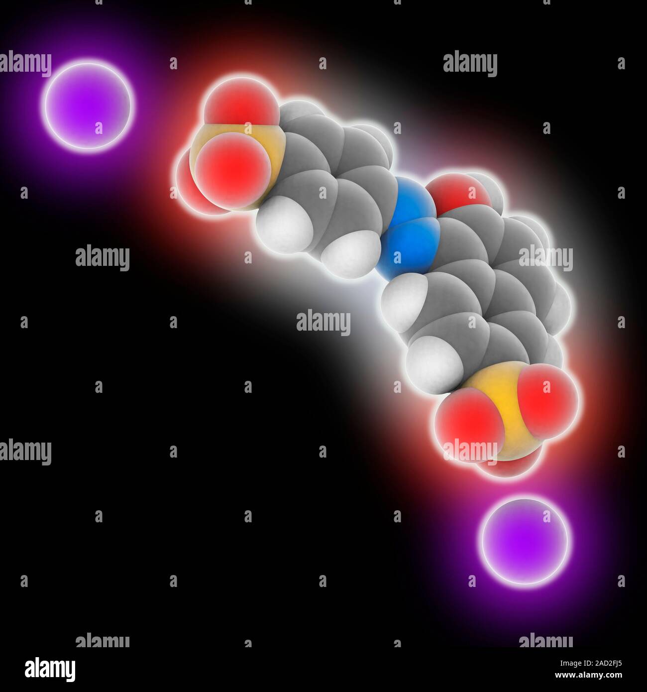 Sunset Yellow FCF. Molecular model of the synthetic yellow azo dye ...