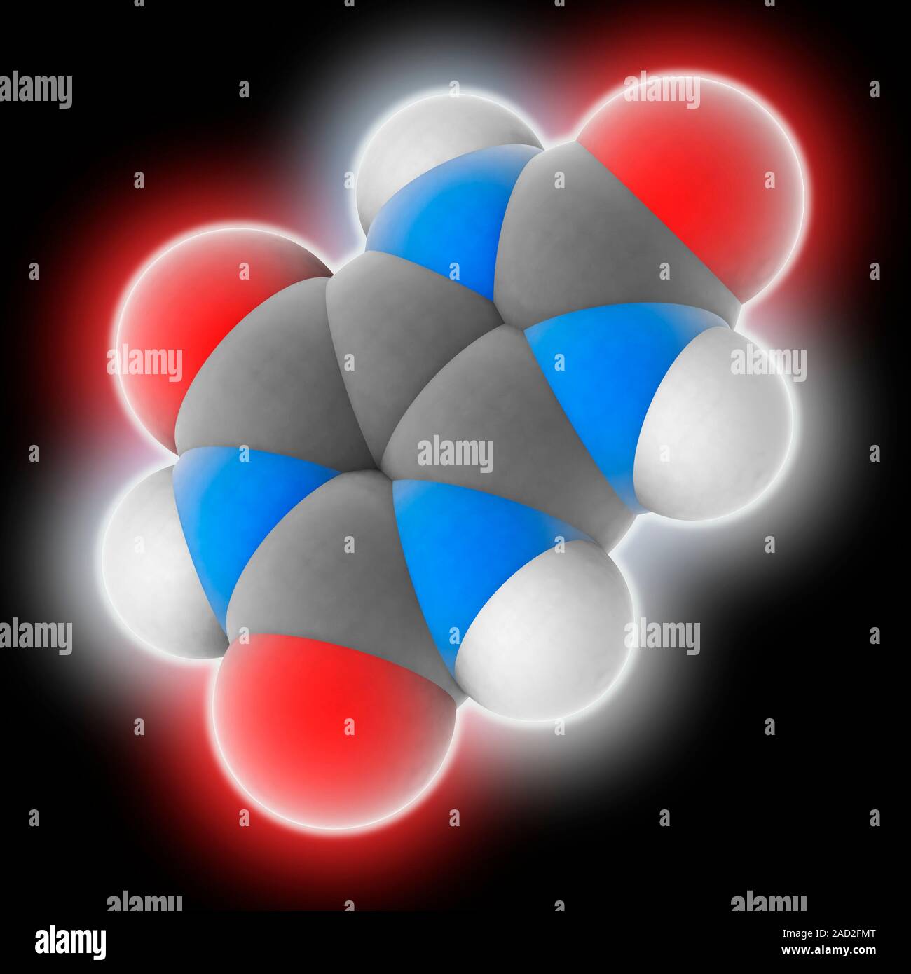 Uric acid. Molecular model of the organic compound urea (C5.H4.N4.O3 ...
