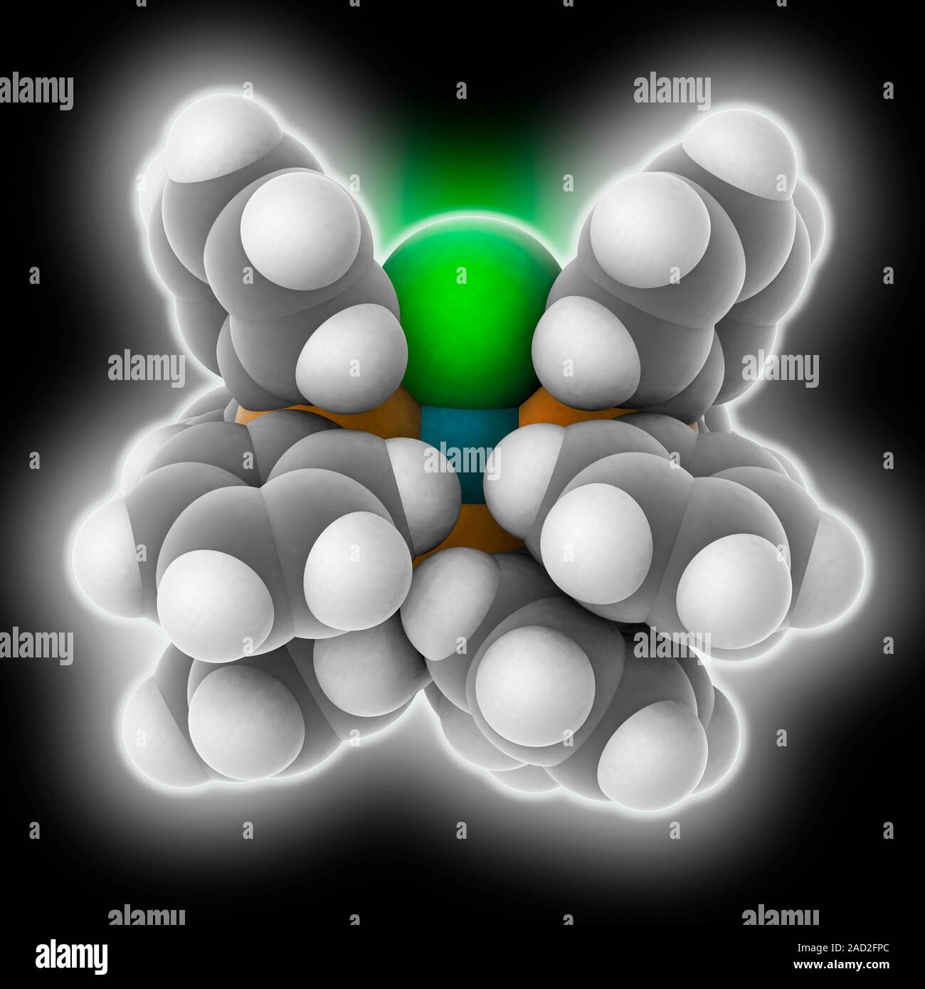 Wilkinson's catalyst. Molecular model of the metal complex and co ...