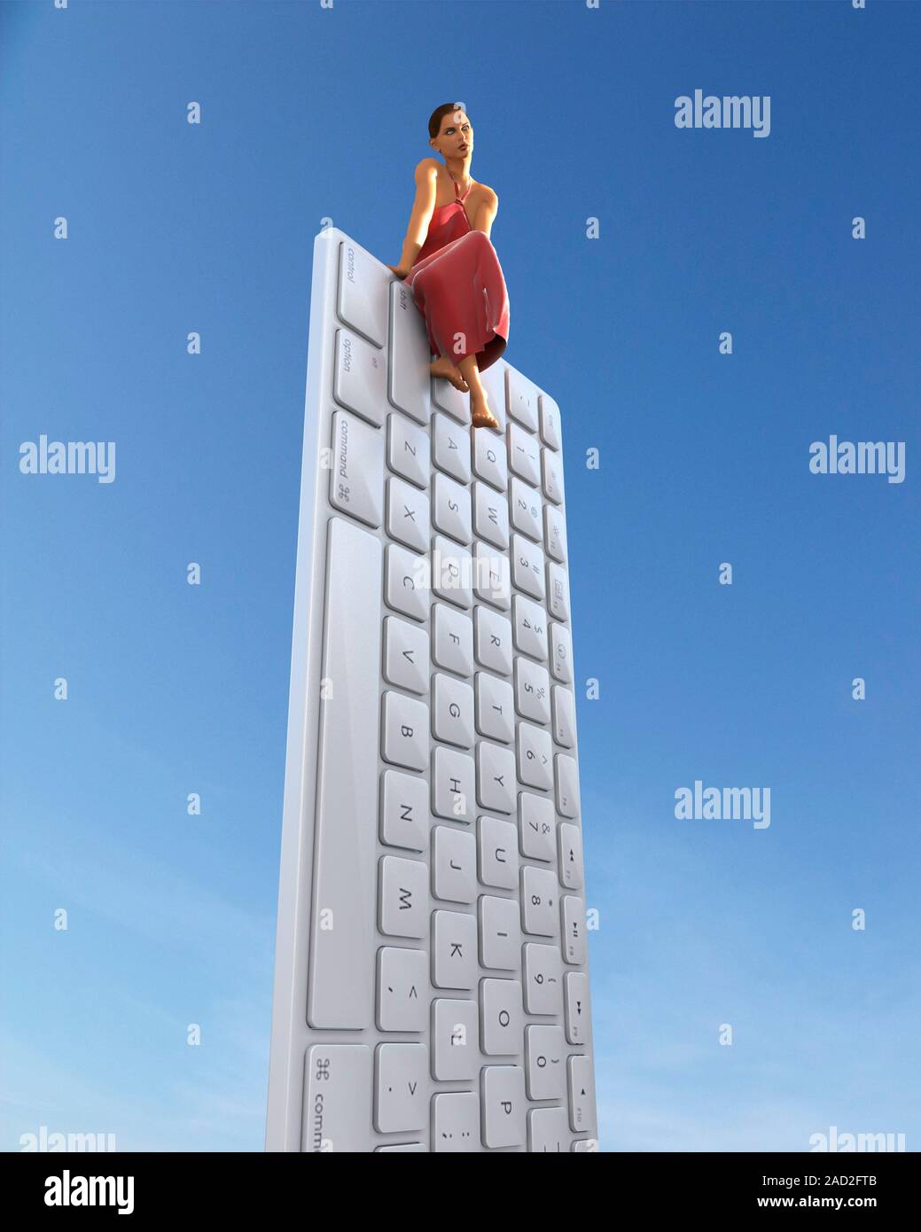 Social media isolation. Conceptual image of a woman sitting on a ...