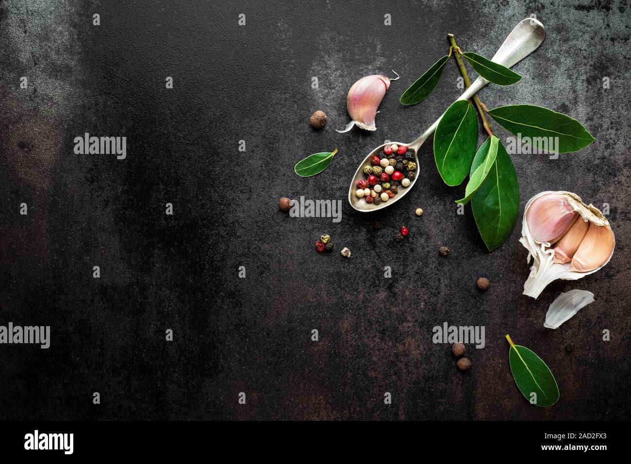 dark vintage metal culinary background top view Stock Photo - Alamy