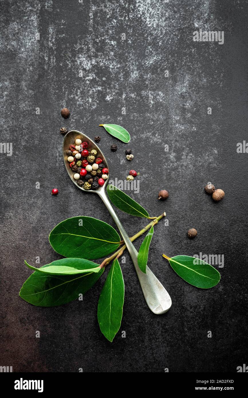 dark vintage metal culinary background top view Stock Photo - Alamy