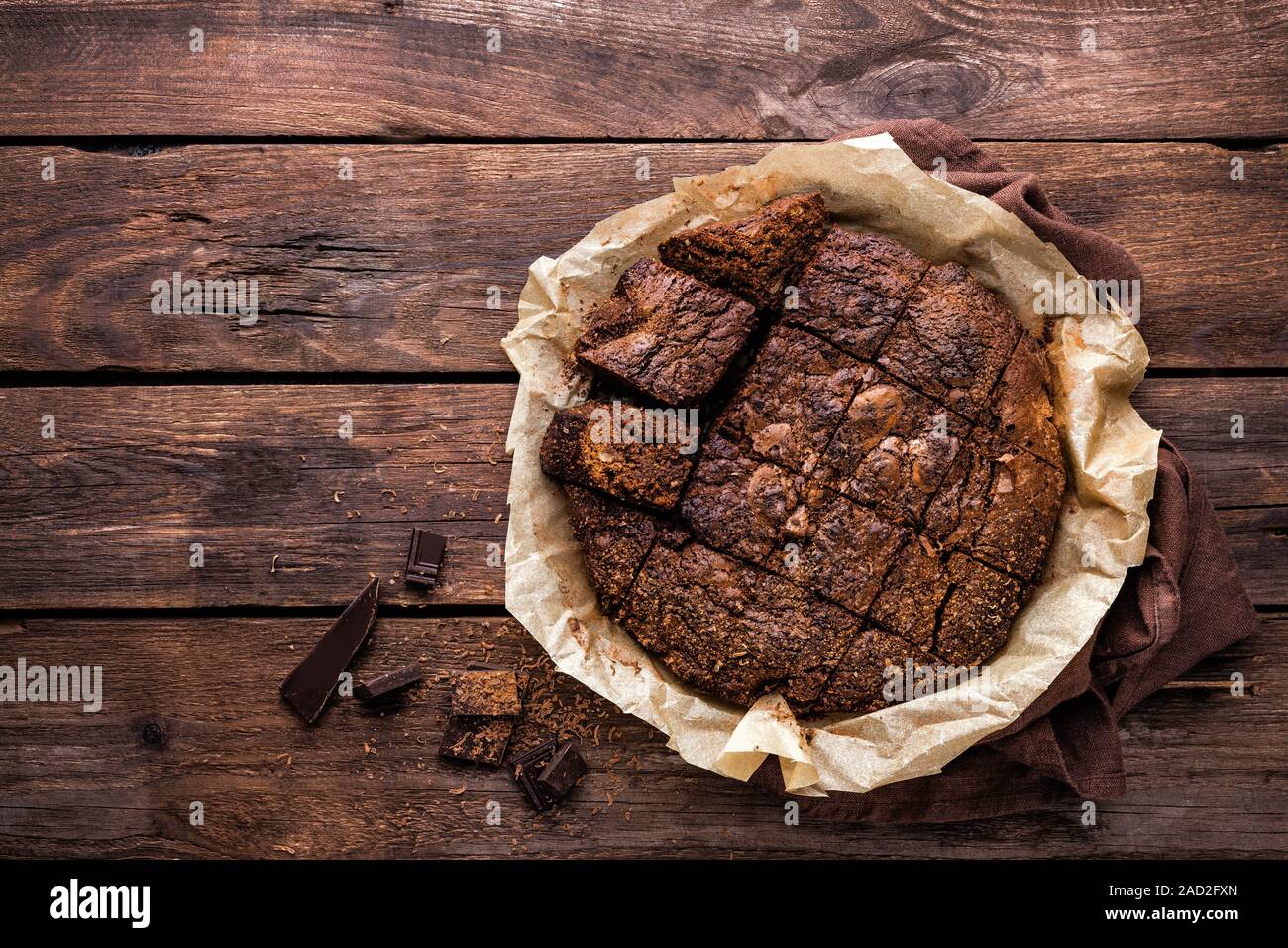 homemade chocolate brownie on dark wooden background, top view Stock ...