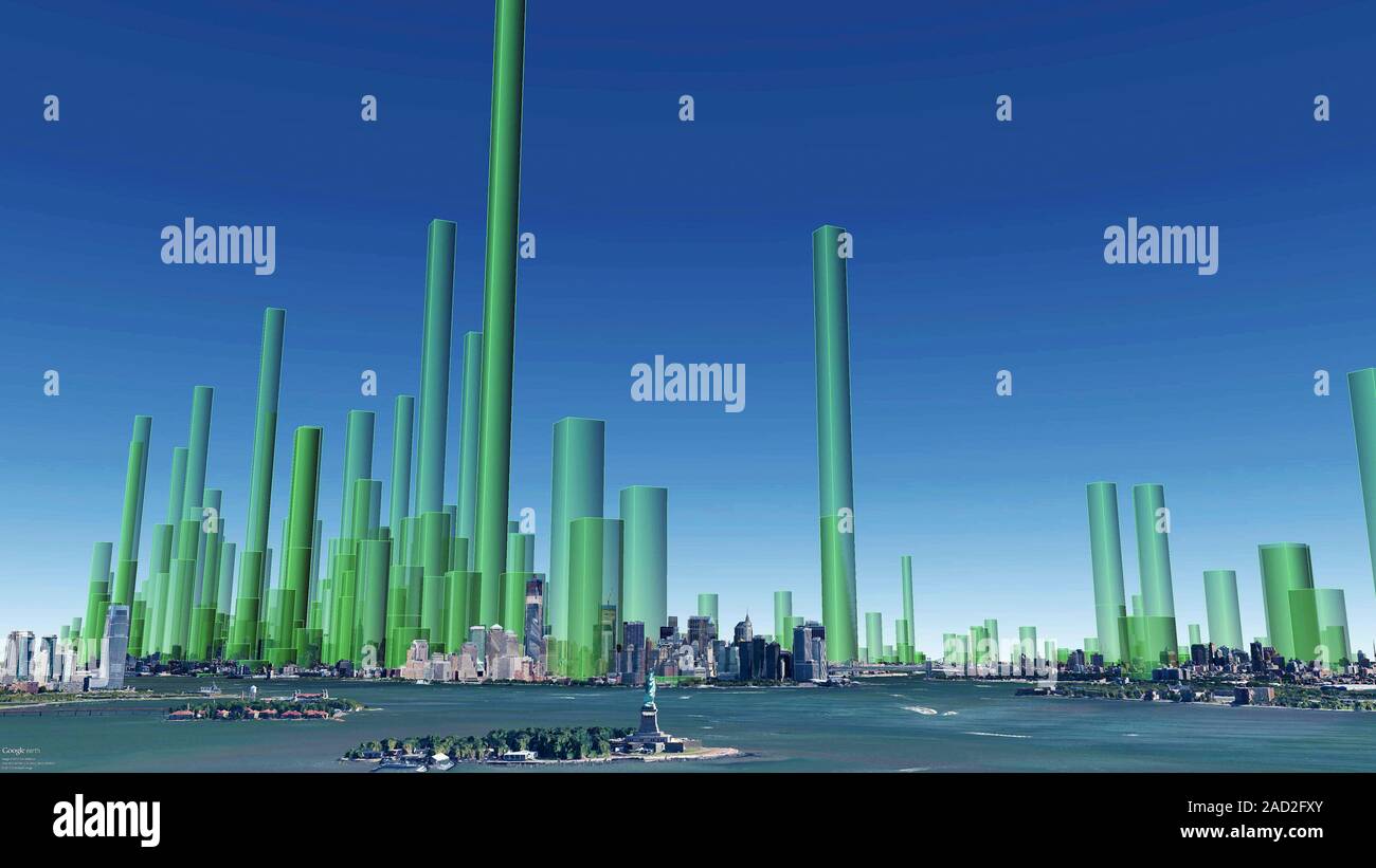 New York City particulate air pollution. Illustration of a ...