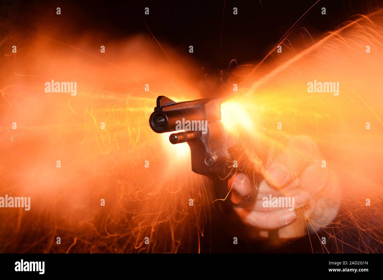 Blank-firing revolver. Close-up of a Bruni Olympic .380 BBM blank ...