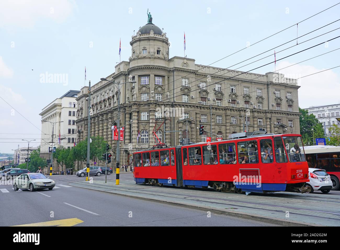 BELGRADE, SERBIA -18 JUN 2019- View of a street tram in Belgrade ...