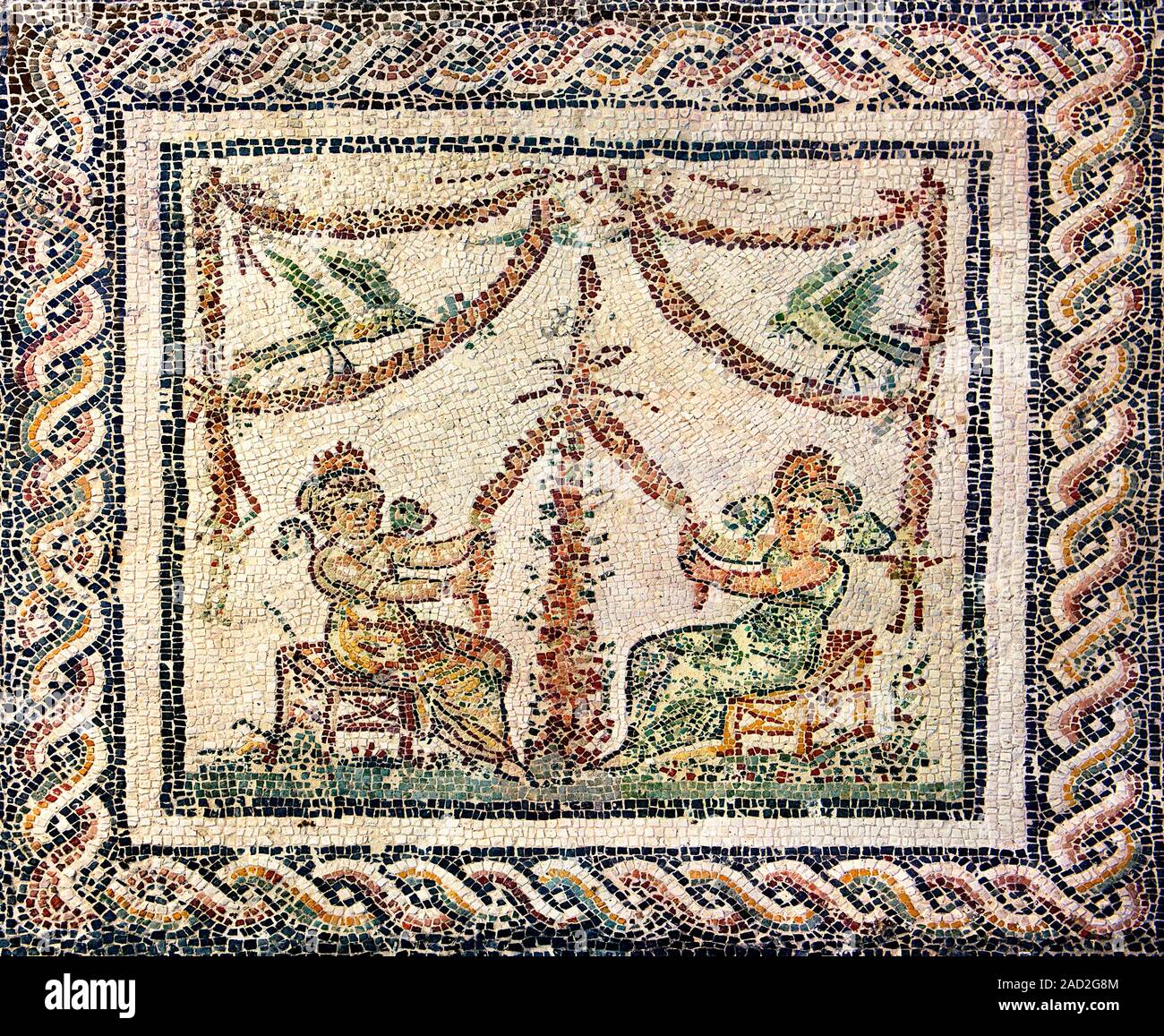 two maidens with butterfly wings weaving garlands of flowers (psychai ...