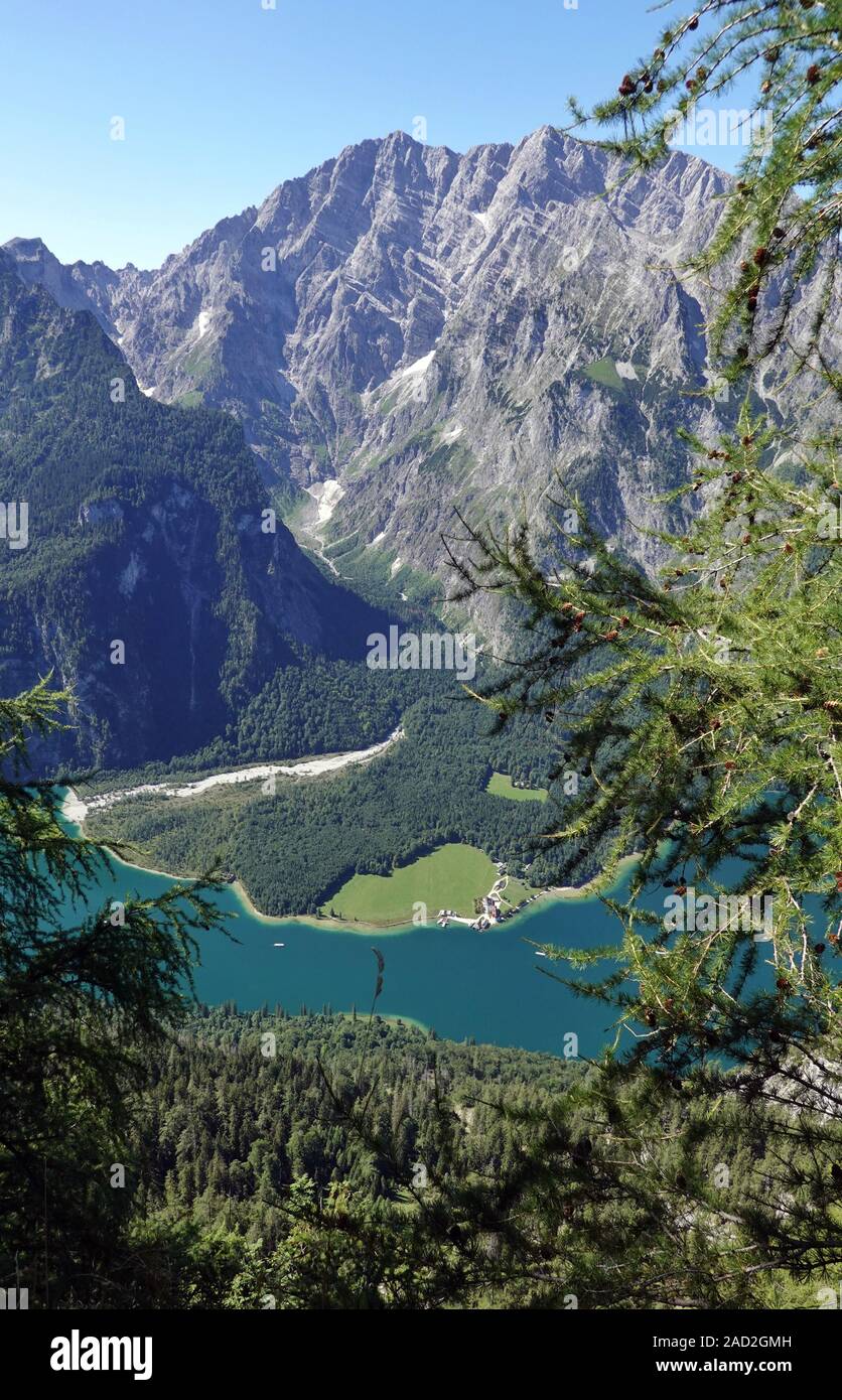 06 September 2019, Bavaria, Schönau a. Königssee: View from the ...