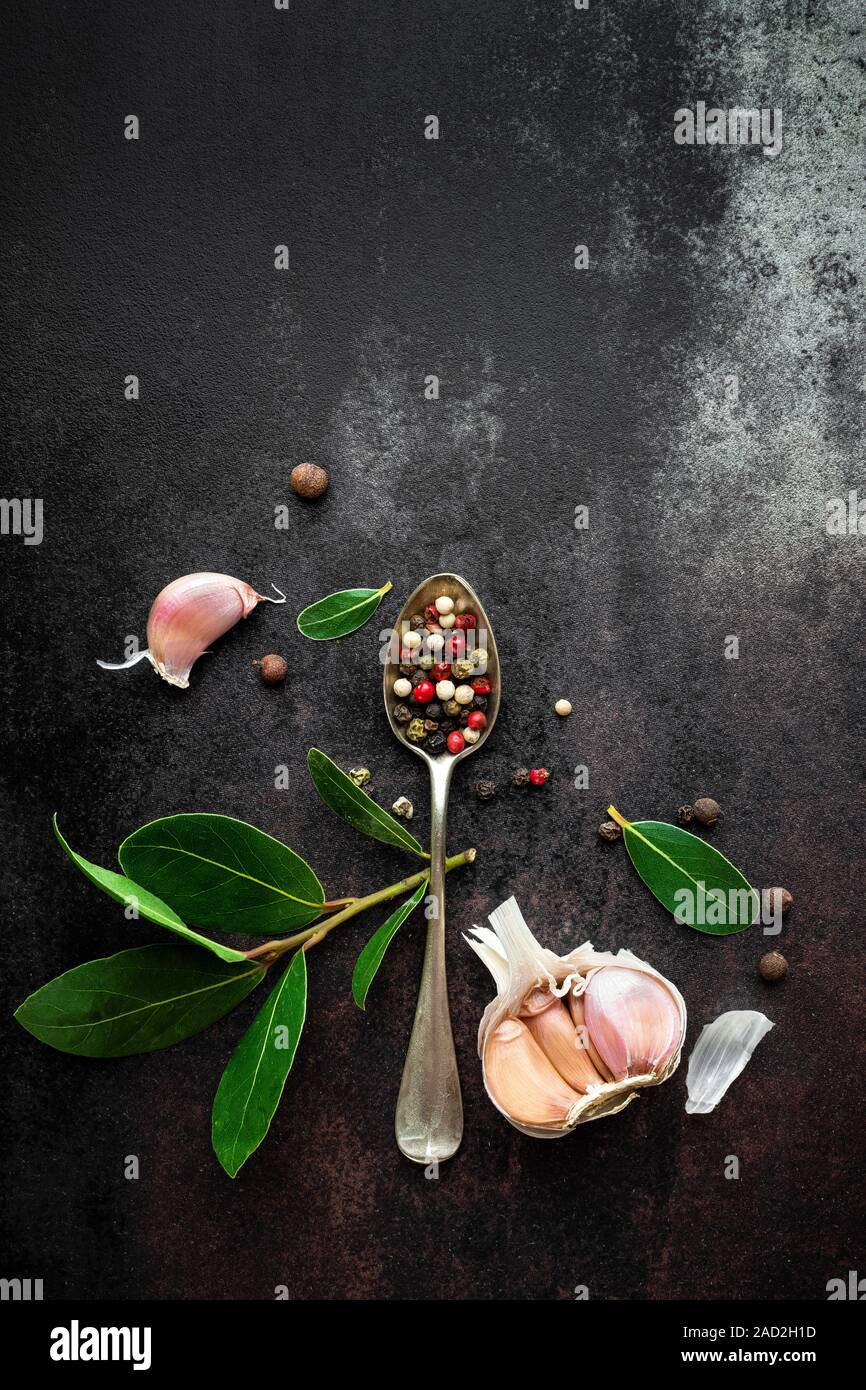 dark vintage metal culinary background top view Stock Photo - Alamy