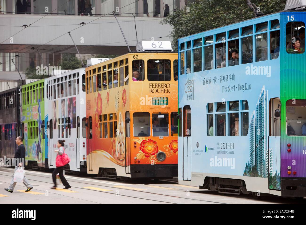 Trams on the street in Hong Kong, China Stock Photo - Alamy
