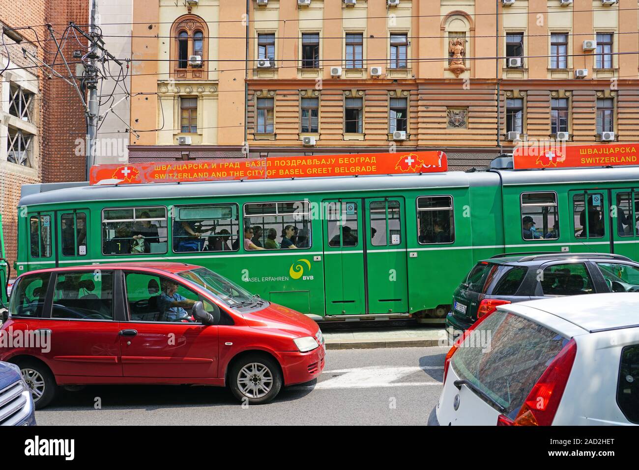 BELGRADE, SERBIA -18 JUN 2019- View of a street tram in Belgrade ...