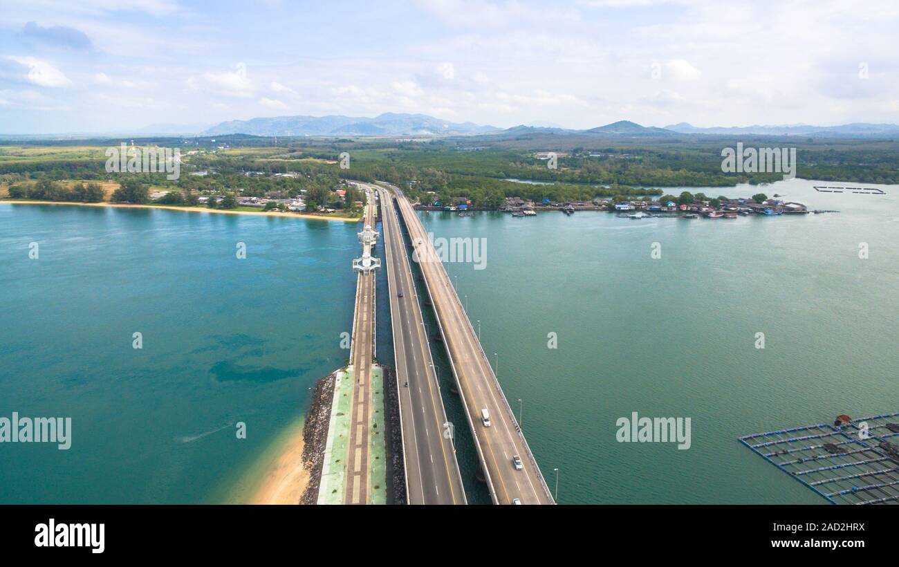 aerial view Sarasin bridge connect Phang Nga province to Phuket island ...
