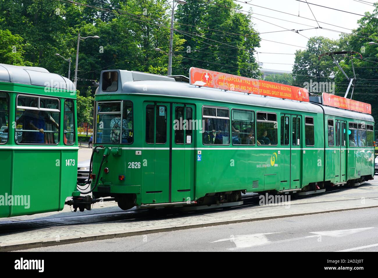 BELGRADE, SERBIA -18 JUN 2019- View of a street tram in Belgrade ...