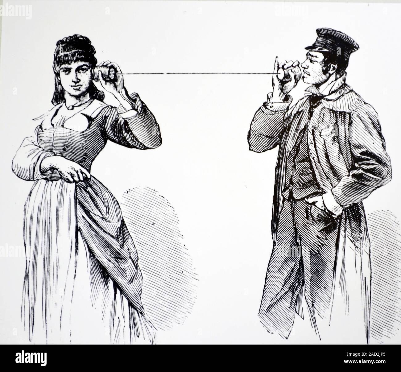 A string telephone. Engraving from ''Le Telephone'' by T. De Moncel ...