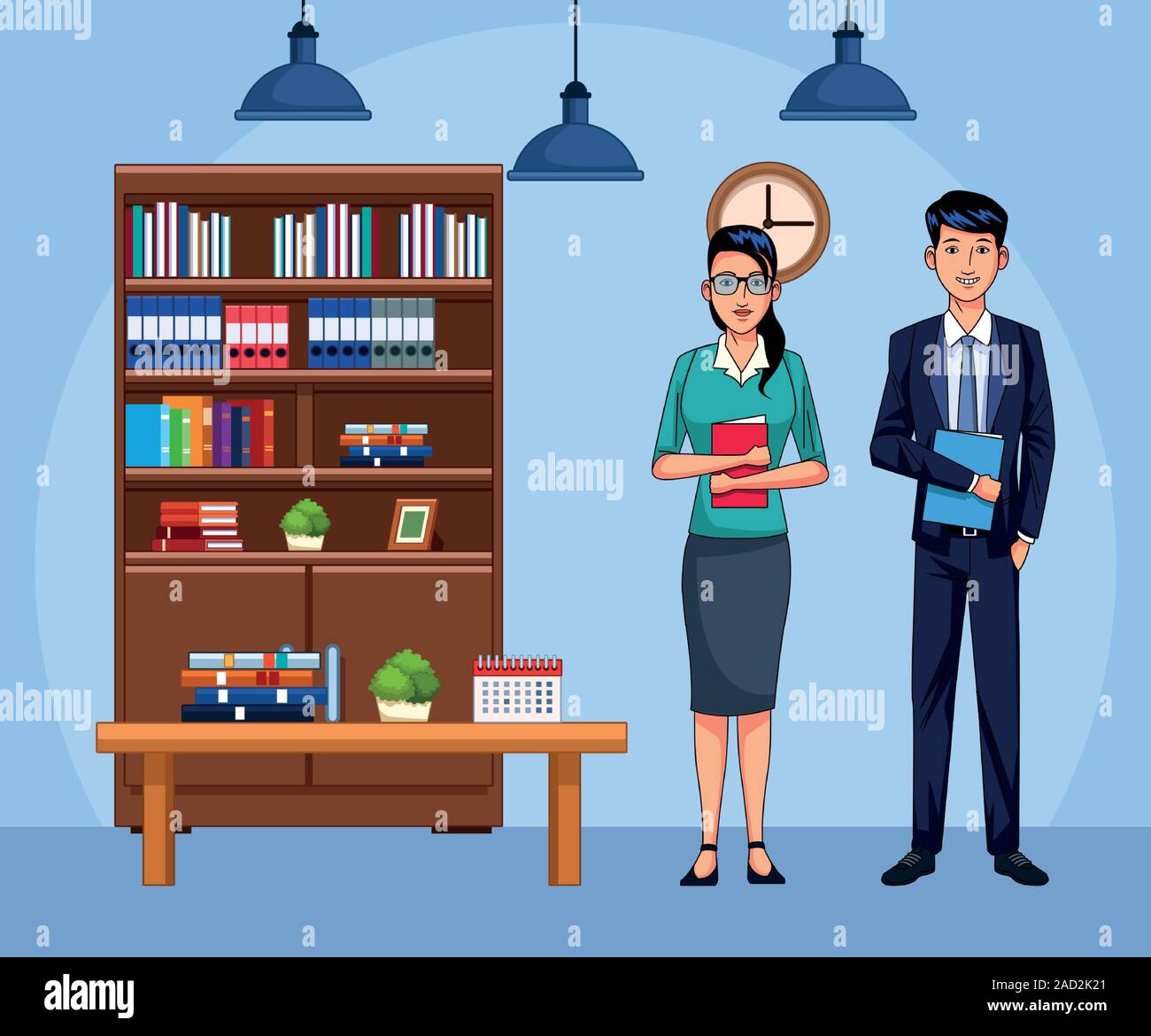 businessman and businesswoman at office background, colorful design ...