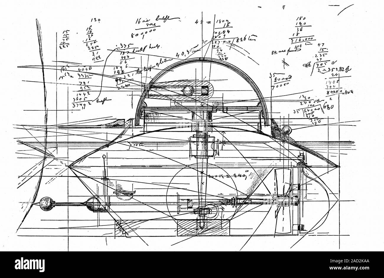 John Ericsson's sketch for his revolving turret ship 'Monitor'. This ...