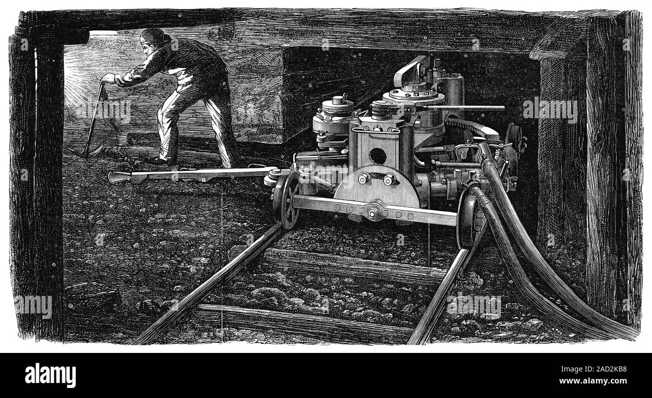 Hydraulic coal cutting machine, named The Iron Man, in position on rail ...
