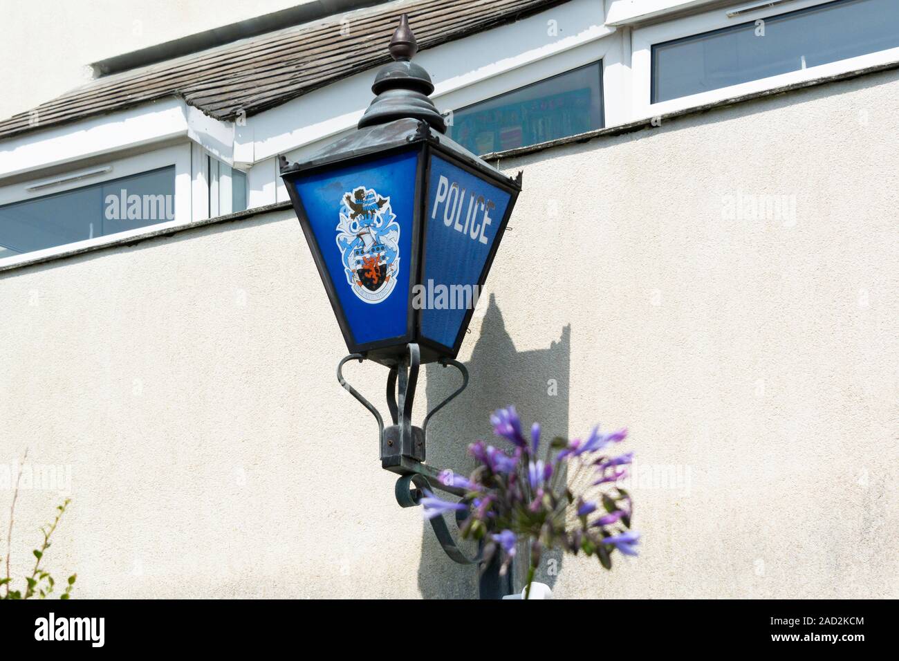 Blue Police light outside St.Mary's Police Station on the Isles of ...