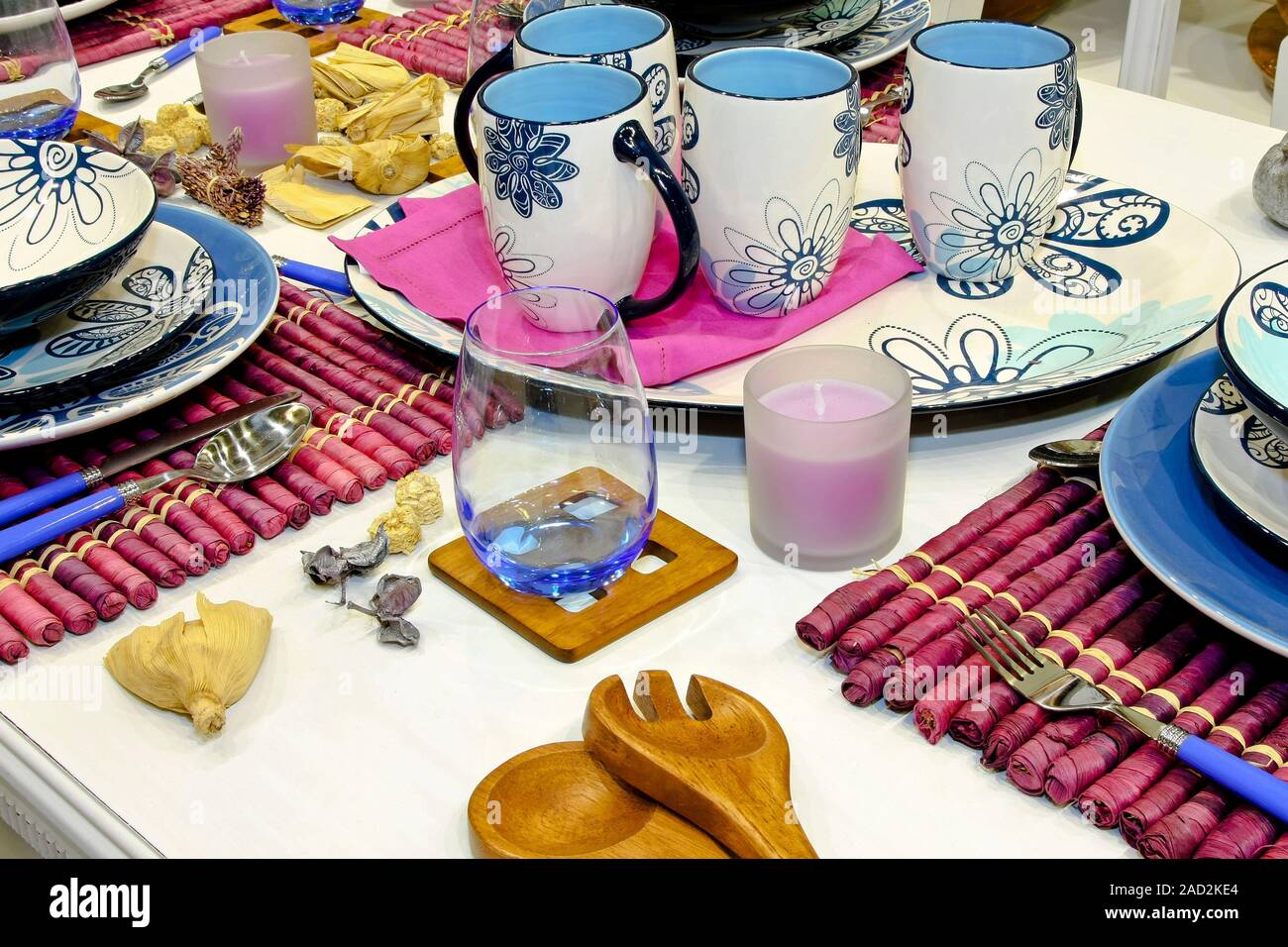 Close up shot of colourful dining table top Stock Photo - Alamy