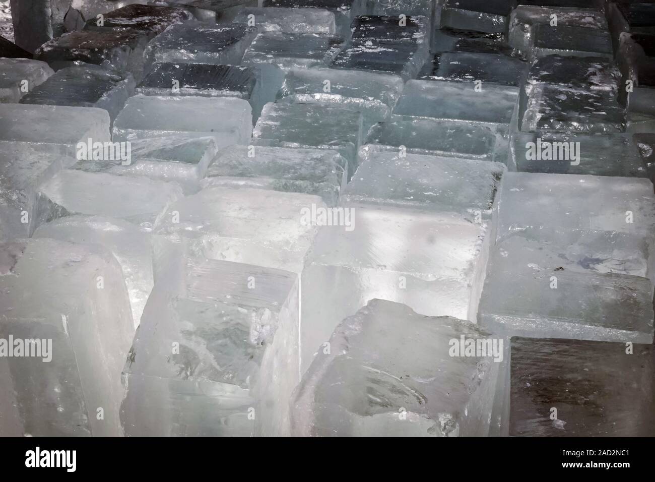 pieces of ice blocks of frozen water background. Winter ice texture ...