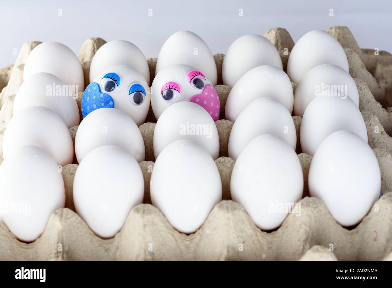 Cute eggs with the face, eyes, muzzle. Two eggs with love for each ...