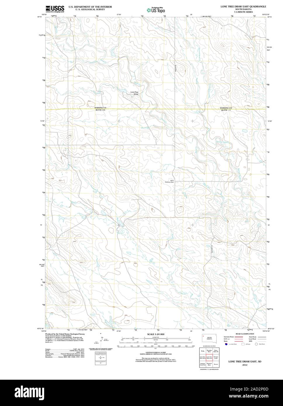 USGS TOPO Map South Dakota SD Lone Tree Draw East 20120621 TM ...