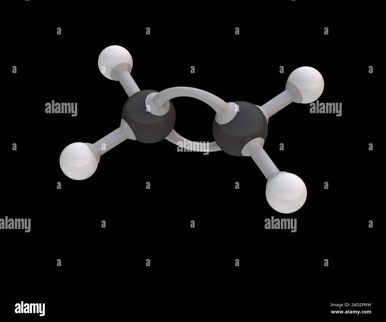 Ethene molecule. Computer model showing the structure of a molecule of ...