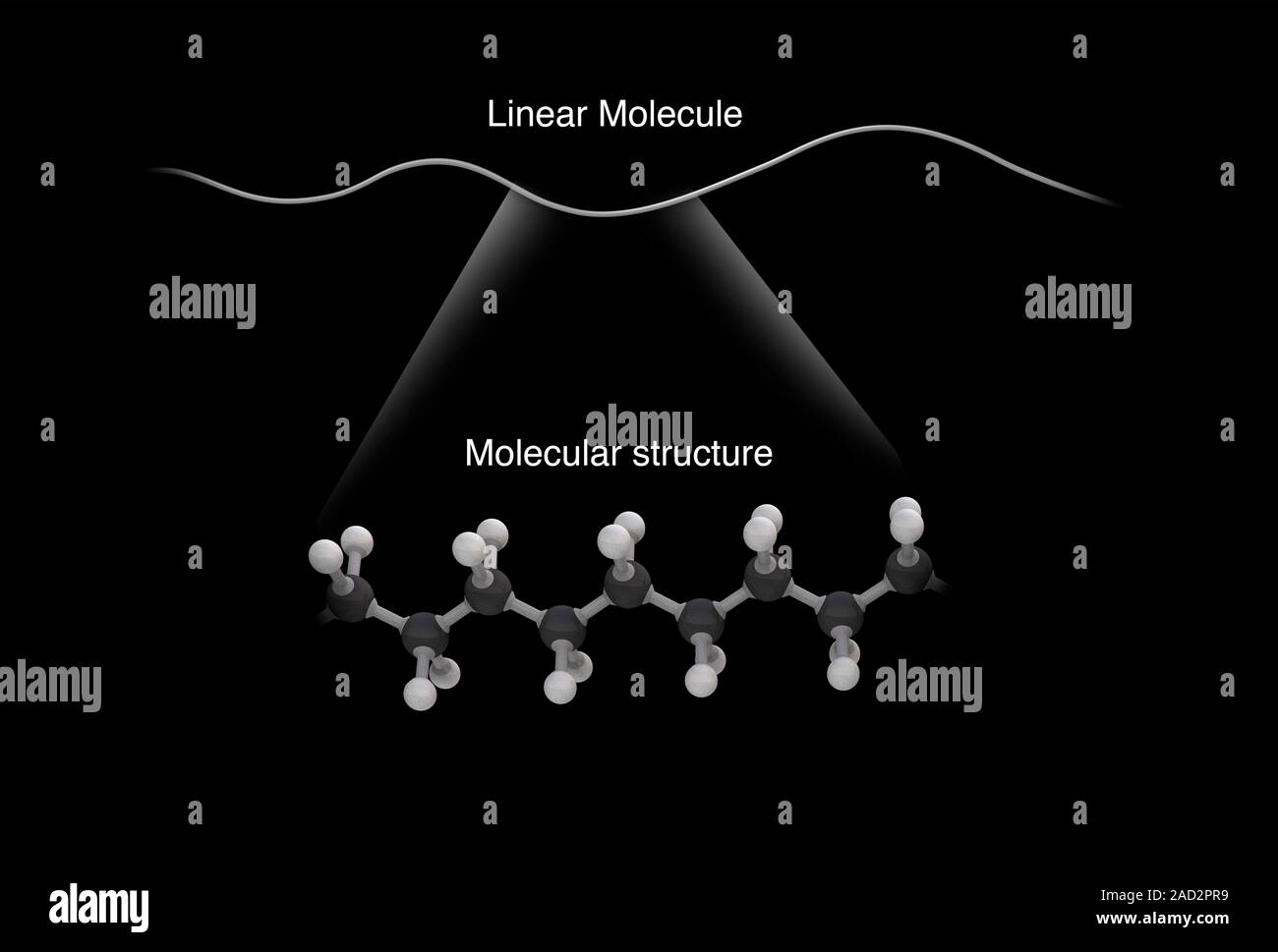 Linear molecule. Computer illustration representing the arrangement of ...
