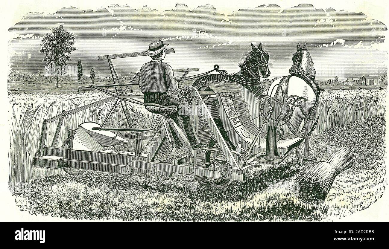 Horse-drawn self-binding reaping machine by Walter A Woods. An advance ...