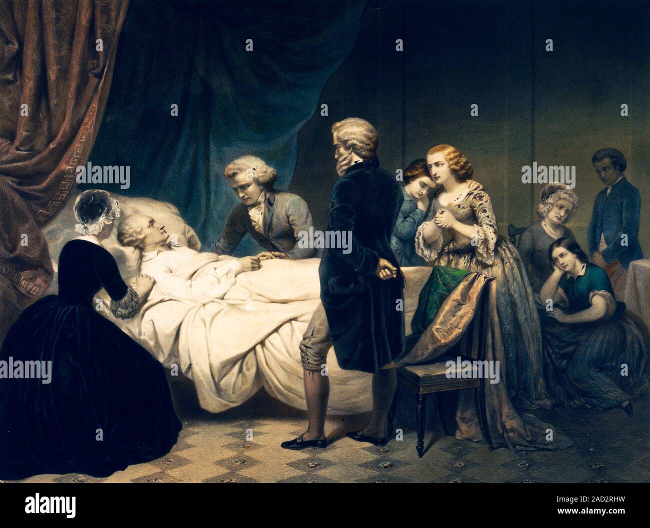 Death of George Washington. Illustration of first US president George ...