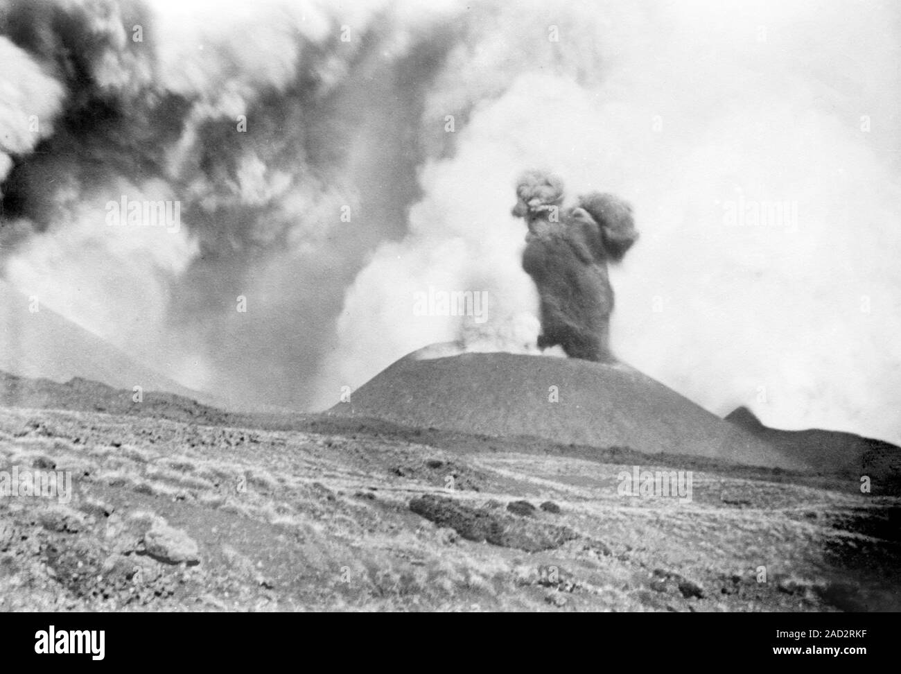 Mount Etna eruption. Ash plumes rising from an eruption taking place in ...