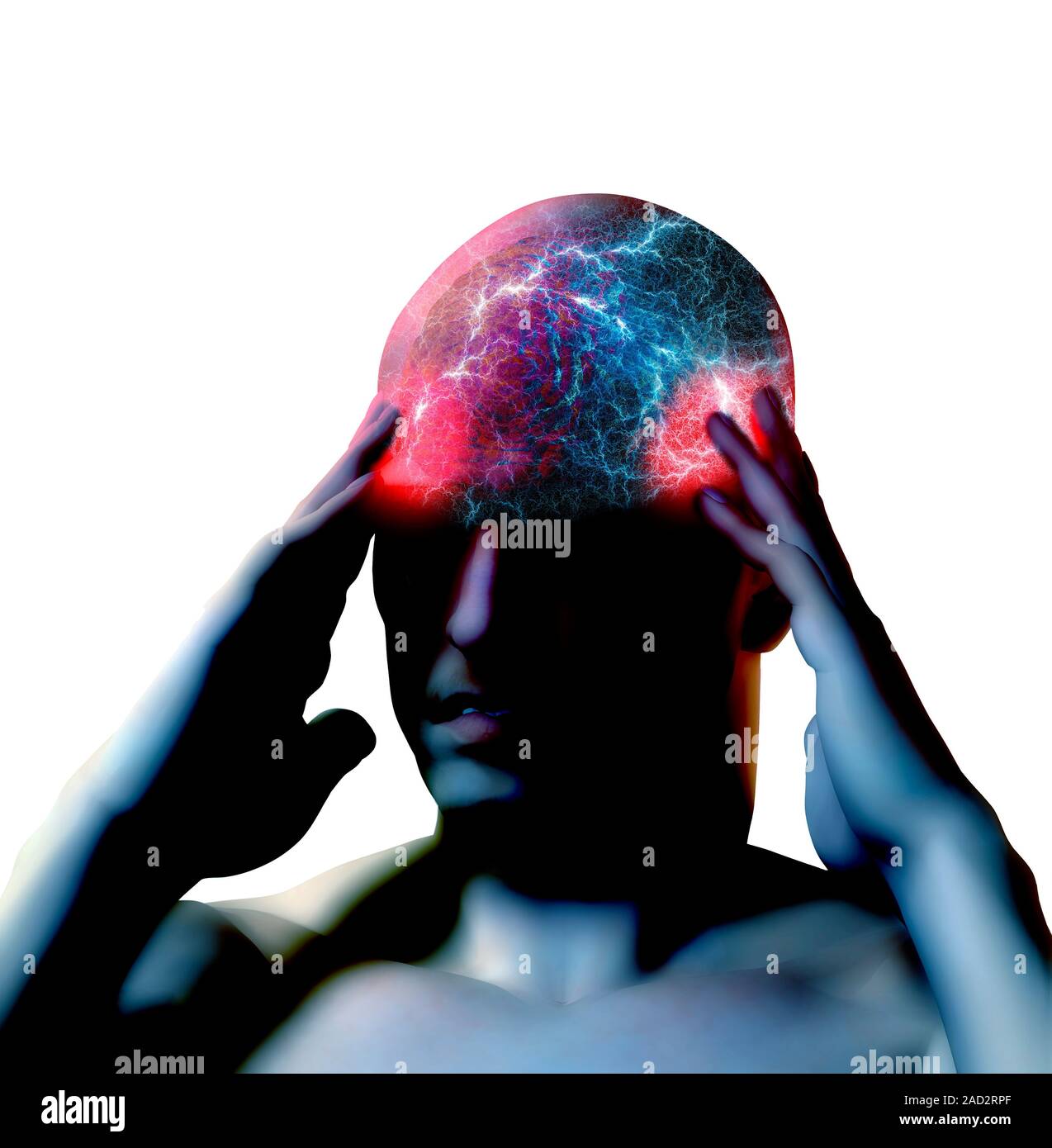 Illustration of a man with a splitting headache Stock Photo - Alamy
