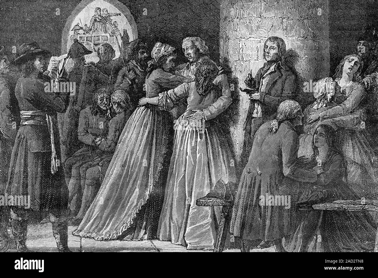 Sentenced to death in the French revolution. Antique illustration, 1890 ...