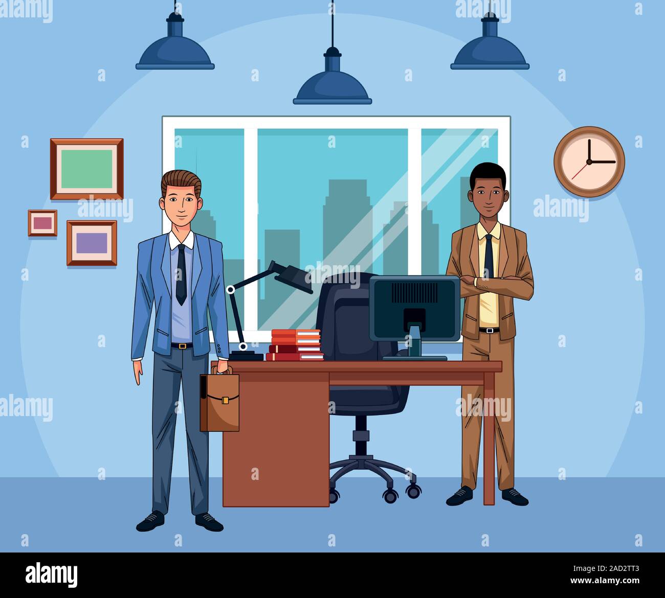 cartoon businessmen at office desk Stock Vector Image & Art - Alamy