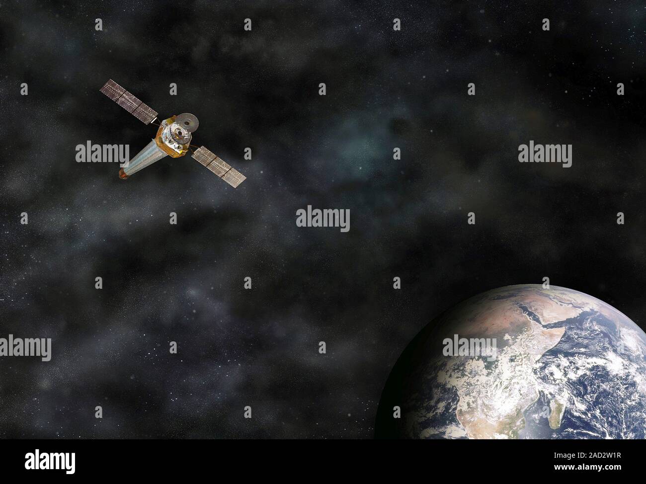Chandra in orbit. Computer illustration of NASA's Chandra X-ray Observatory in orbit over the ...