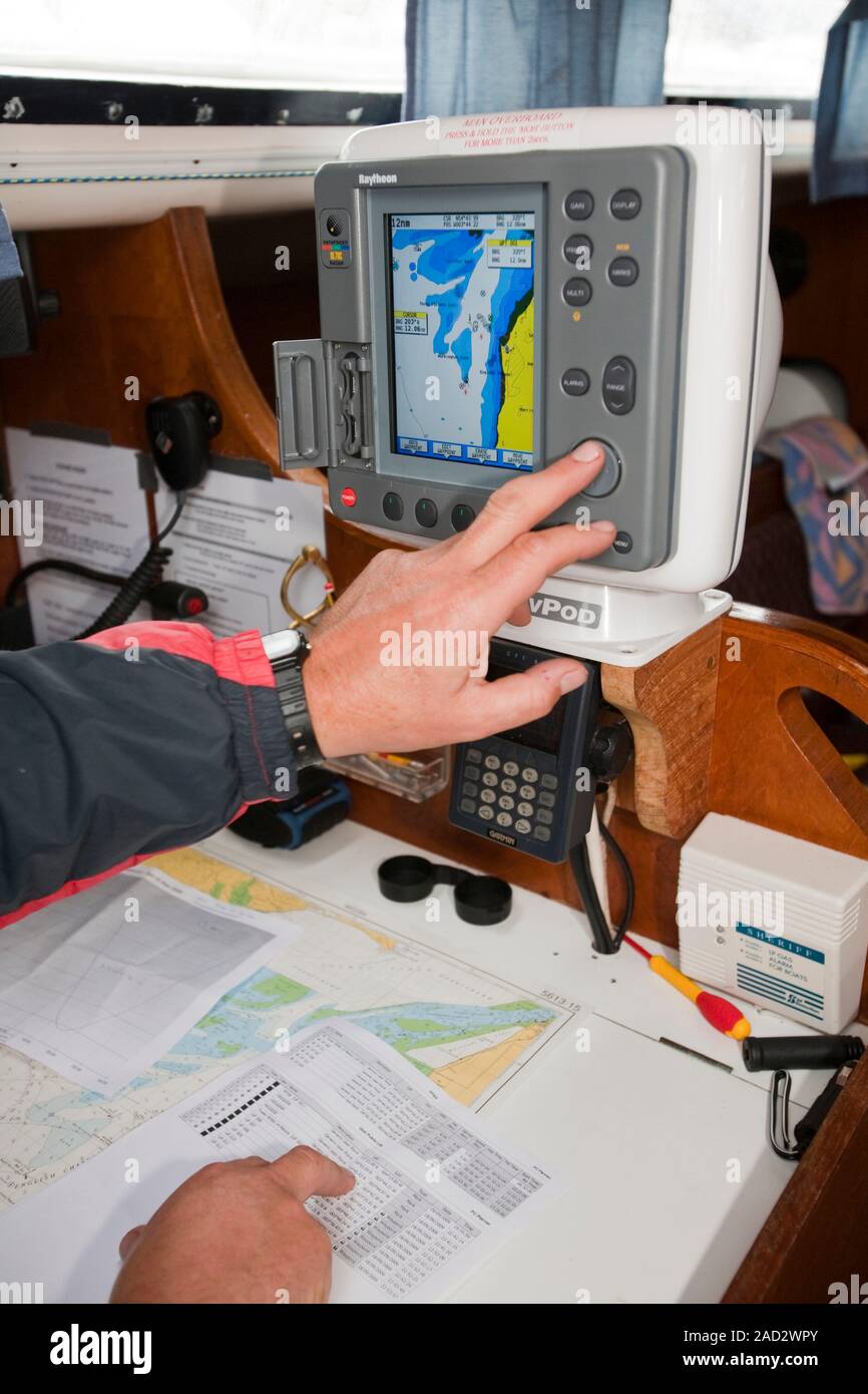 A sailor using GPS navigation equipment Stock Photo - Alamy