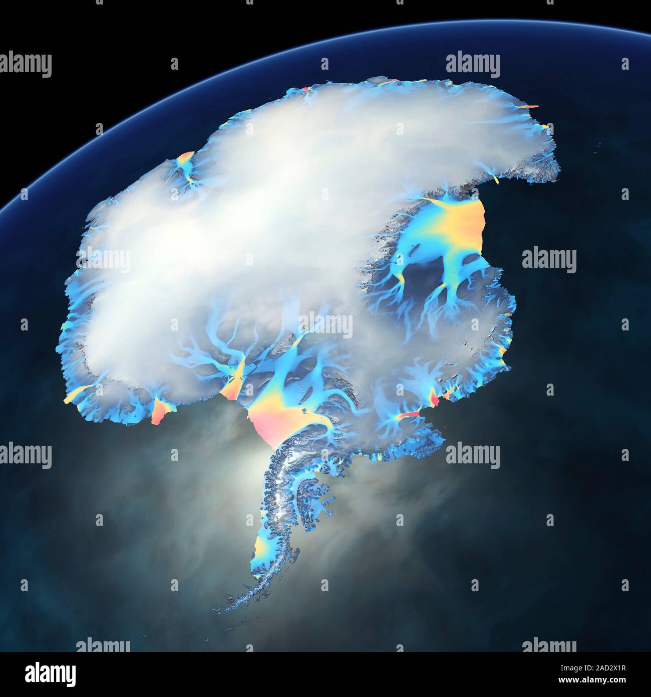 Antarctic ice velocity map. Map showing the speed at which ice flows ...