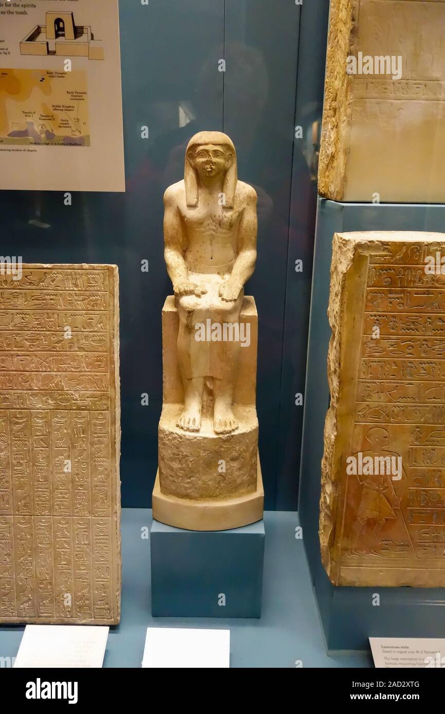 Limestone seated figure of Intef and limestone stela in The British ...