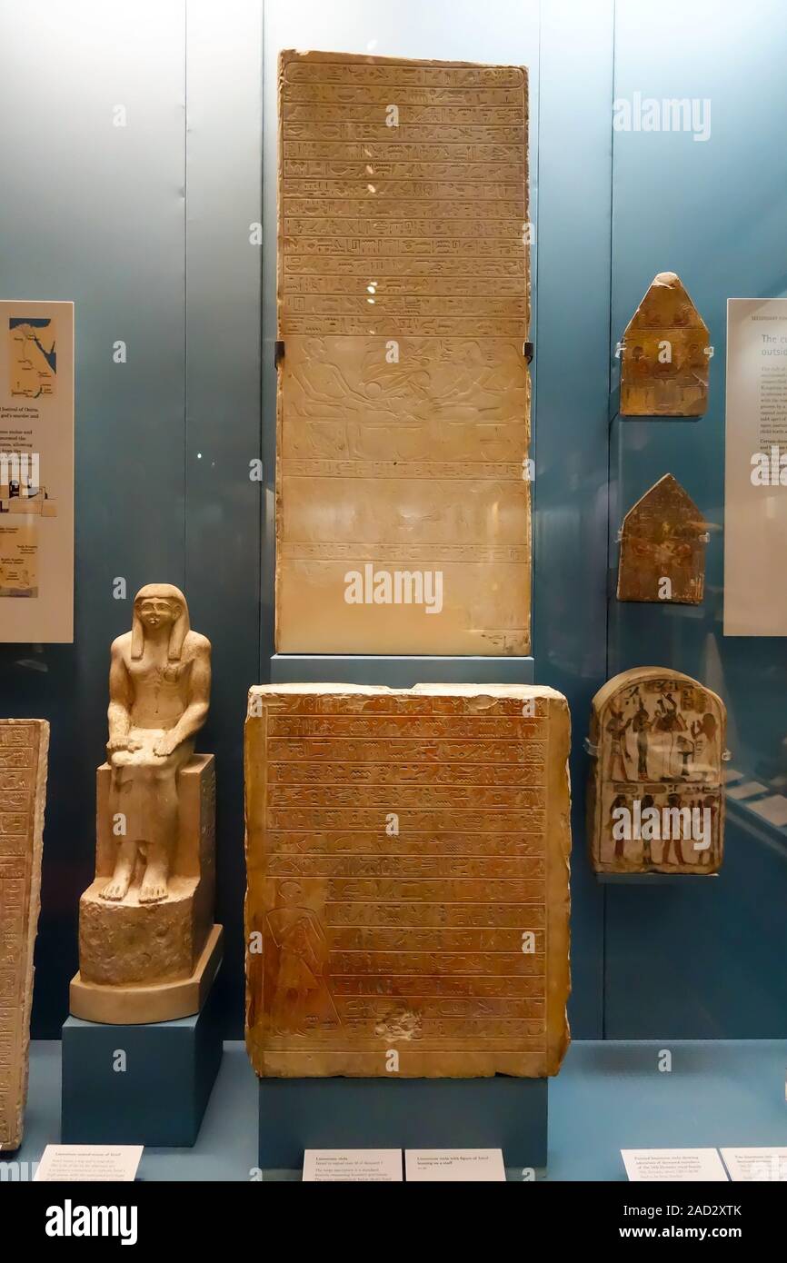 Limestone seated figure of Intef and limestone stela in The British ...