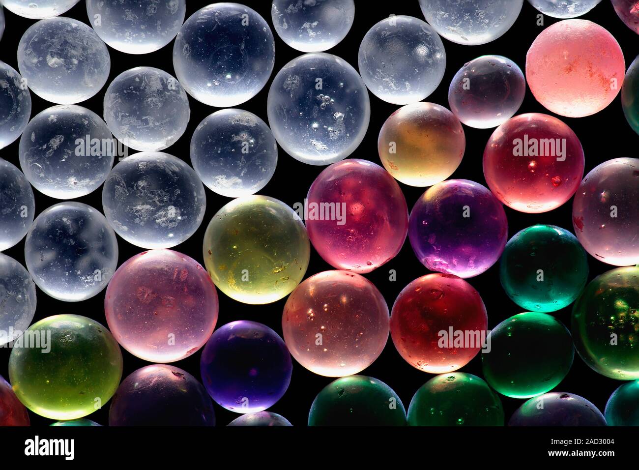 Silica gel beads. Light micrograph of beads of non-hazardous self ...