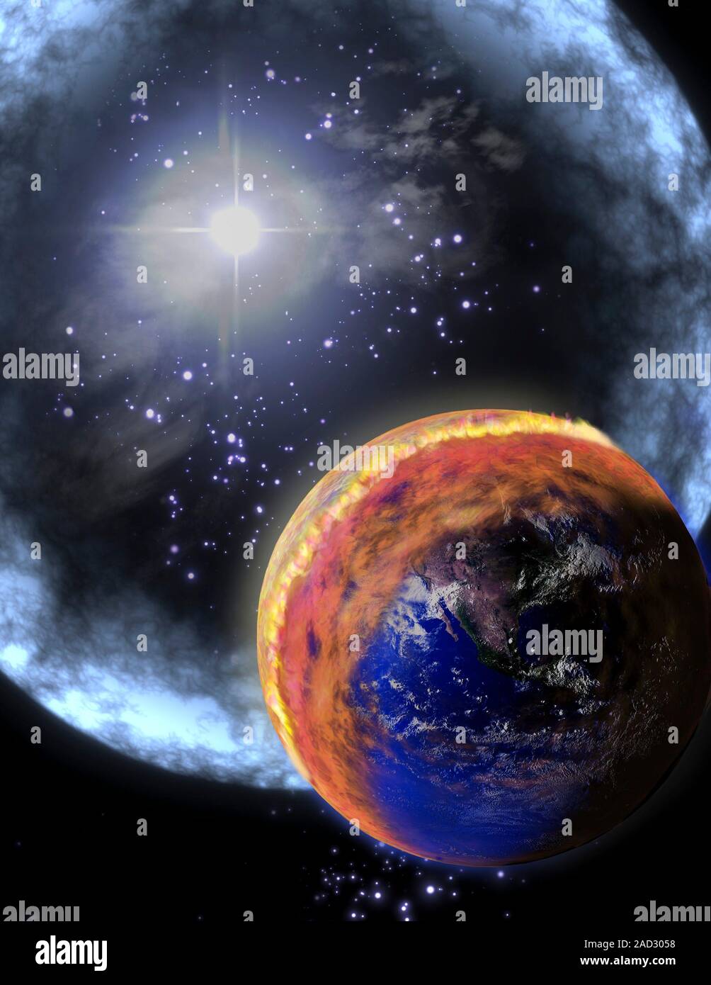 Gamma ray extinction event. Computer illustration showing a burst of ...