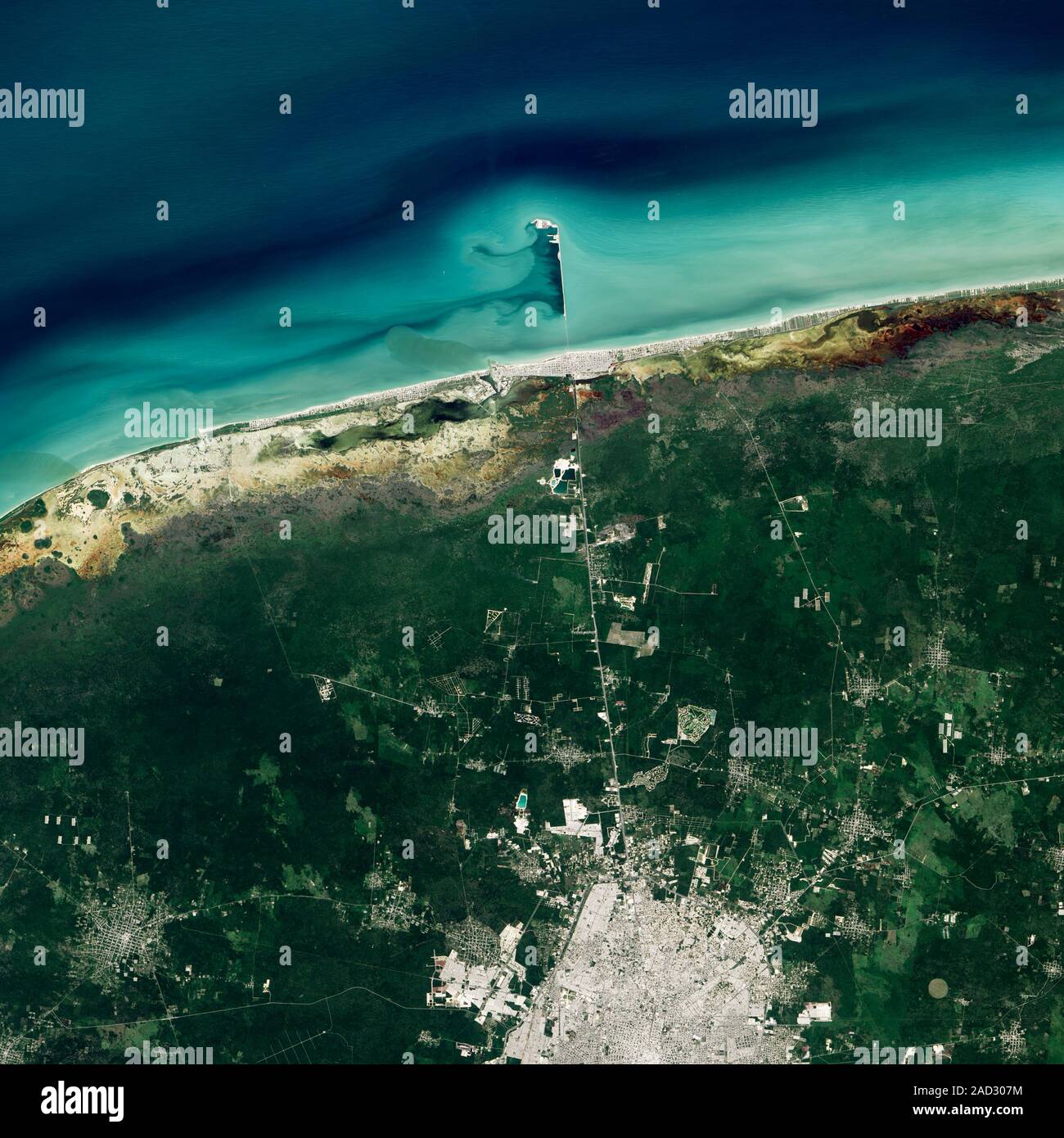 Progreso pier. Satellite image showing the pier (upper centre) that ...