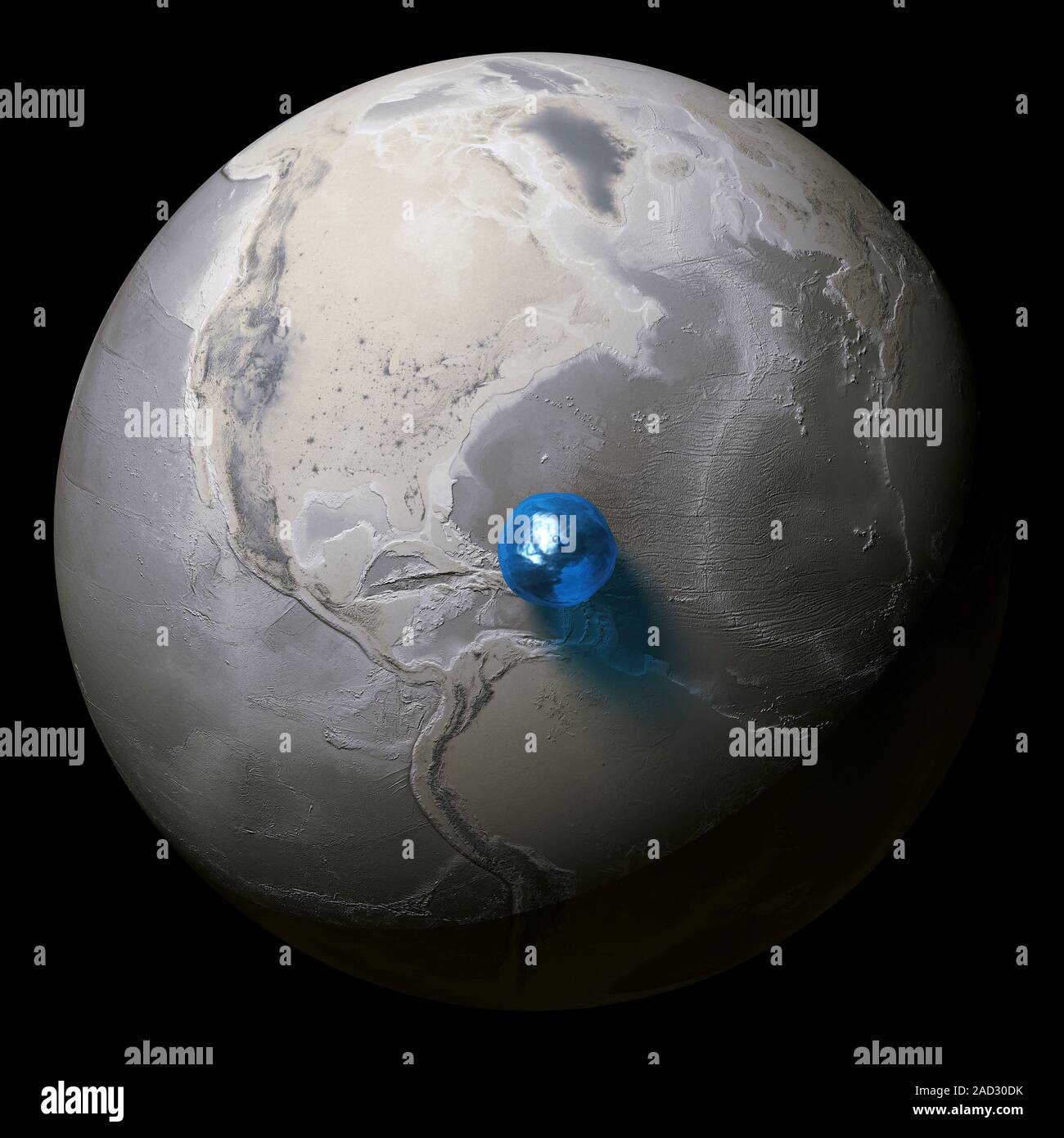 Global water volume. Illustration of the planet Earth with a ...