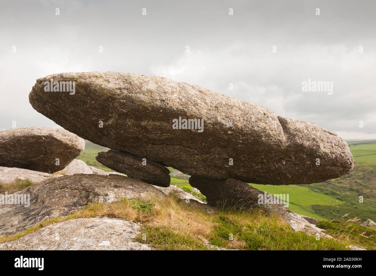 A weathered granite boulder on moorland above Zennor, Cornwall, UK ...