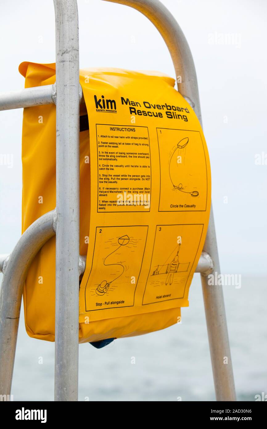A man overboard rescue sling onboard an offshore support vessel Stock ...