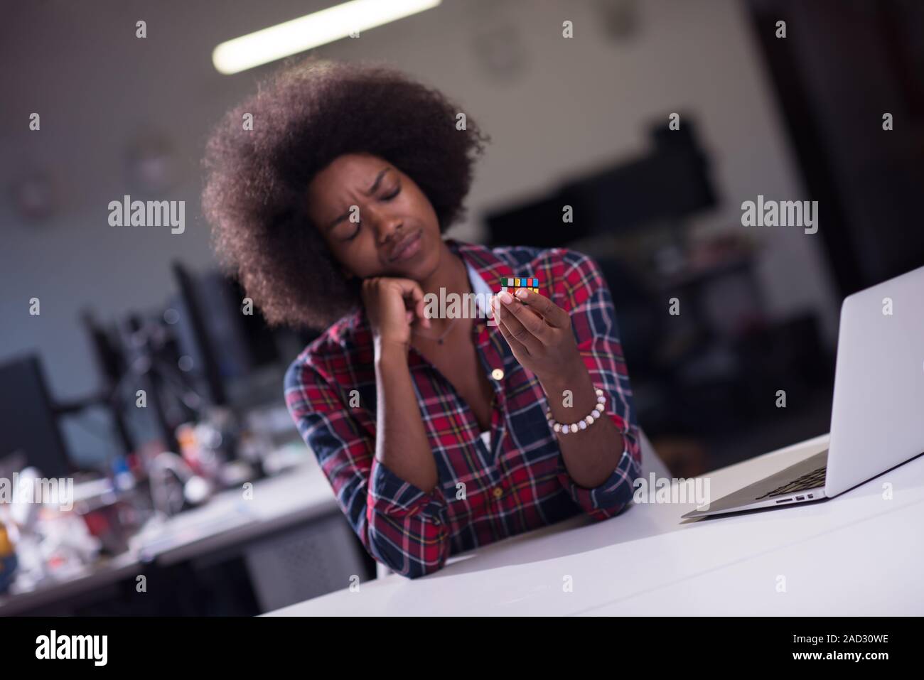 young black woman at her workplace in modern office African-American ...